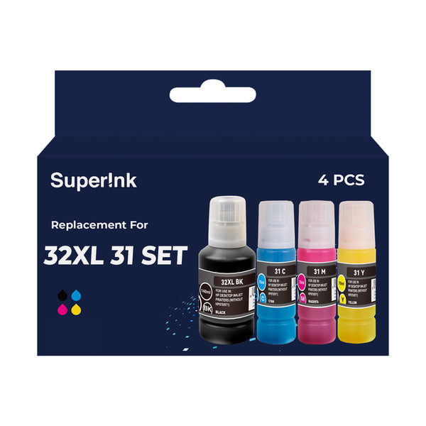 Compatible HP 32XL 31 Combo Ink Bottle BK/C/M/Y by Superink - Superink.ca