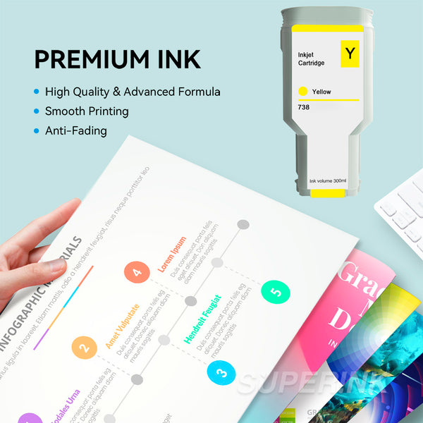 Compatible HP 738 YELLOW 300ML Ink Cartridge By Superink - Superink.ca