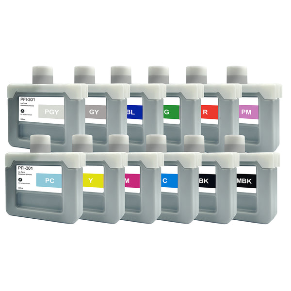 Compatible Canon PFI-301 330ml 12pcs Combo Ink Cartridge By Superink ...